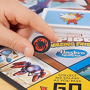 Hasbro Gaming Monopoly Junior: Marvel Spidey and His Amazing Friends Edition Board Game for Kids Ages 5+,with Artwork from The Animated Series,Kids Board Games