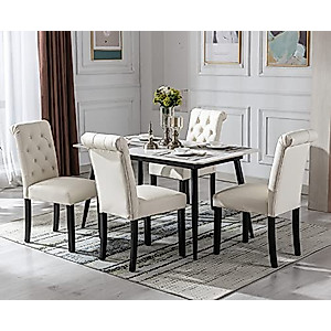 Kmax Leather Dining Chairs Button Tufted Diner Chairs Classic Upholstered Chairs with Wood Legs for Kitchen Dining Room Restaurant Set of 2, Cream