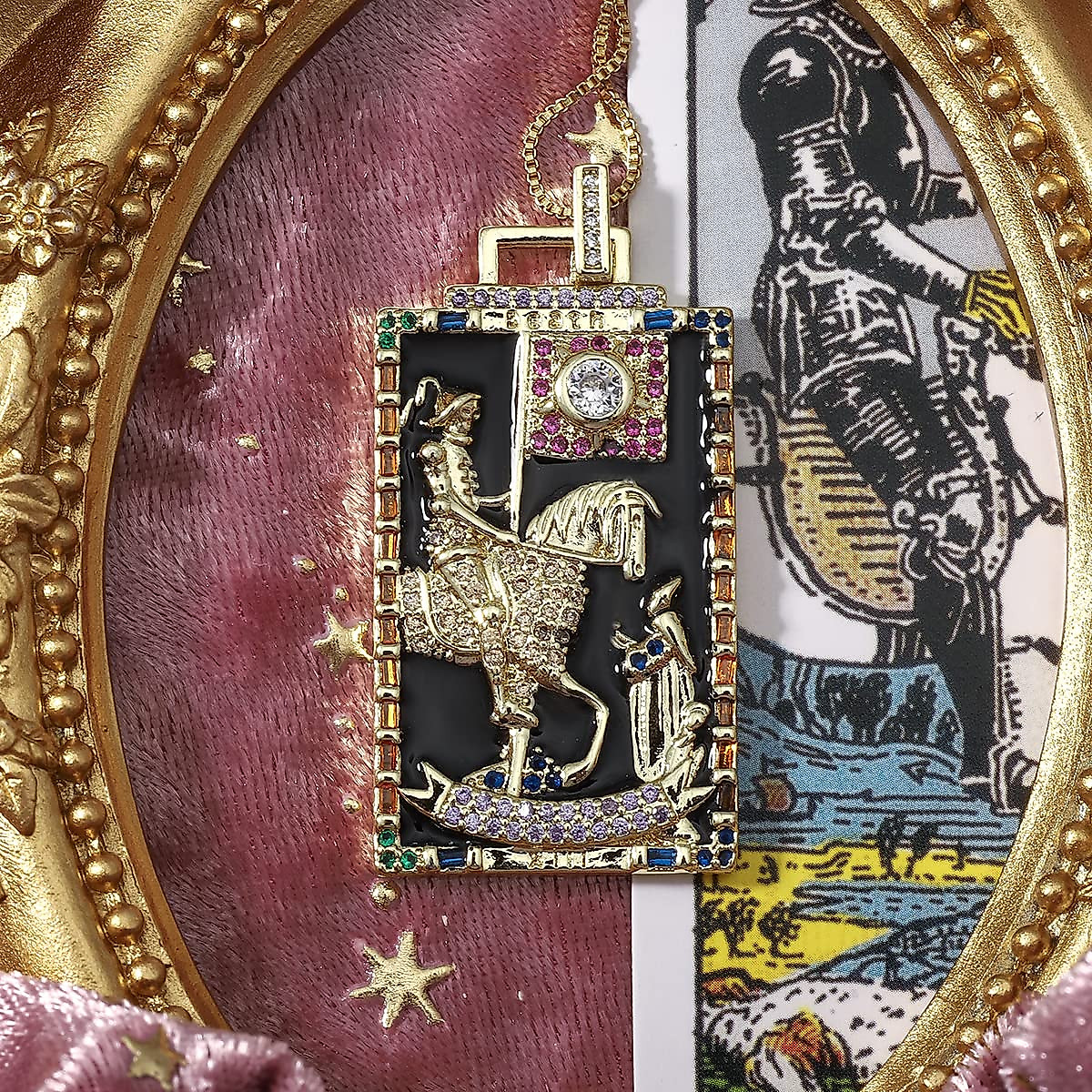 SELENICHAST Tarot Card Necklace Gold Plated Vintage Necklace Good Luck Amulet Tarot Pendant Necklace for Women Men Gifts (Death)