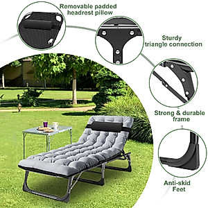 Barbella Folding Lounge Chair 5-Position, Folding Cot, Portable Outdoor Folding Chaise Lounge Chair for Sun Tanning, Perfect for Pool Beach Patio Sunbathing, Onesize, Cool Gray