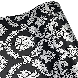 Yifely SimpleLife4U Silver Damask Furniture Paper Decorative Black Shelf Drawer Liner Peel & Stick 17x118 Inches by SimpleLife4U