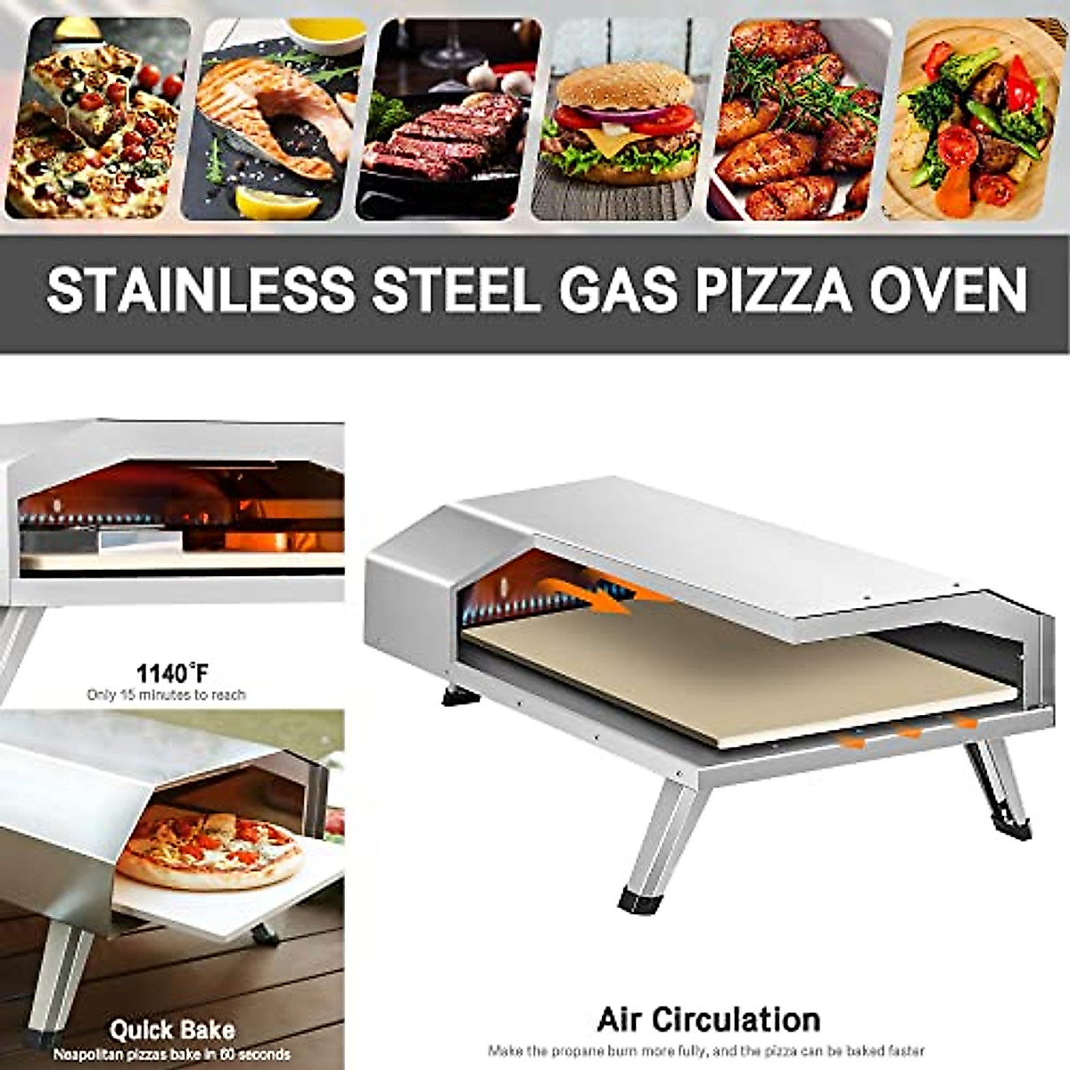 BIG HORN OUTDOORS 12 Gas Pizza Oven - Stainless Steel Outdoor Pizza Oven - Portable Gas Pizza Oven For Stone Baked Pizzas – Great For Any Outdoor Kitchen