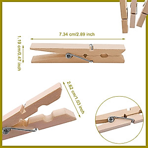 Wooden Clothes Pins, 100 Pack, 2.9 Inch, Large Natural Birchwood, Rust and Moisture Resistant, Heavy Duty Wooden Clothespins, Clothes Pins for Craft, Wooden Clips for Pictures