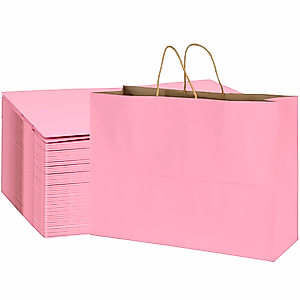 BLEWINDZ 70Pcs Pink Gift Bags Large 16x6x12 Inches Kraft Paper Bags with Handles Bulk – Goodie Bags Shopping Bags for Grocery Merchandise