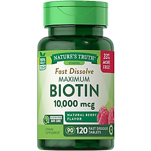 Biotin 10000mcg | 120 Fast Dissolve Tablets | Maximum Strength | Hair Skin and Nails Supplement | Natural Berry Flavor | Vegetarian, Non-GMO, Gluten Free | by Nature's Truth