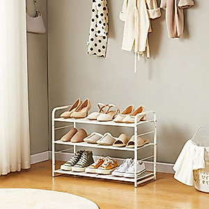 LEGUANG 3-Tier Stackable Shoe Rack Storage Organizer, for Bedroom Closet, Entryway, Hallway, Expandable & Adjustable, Metal Mesh, White
