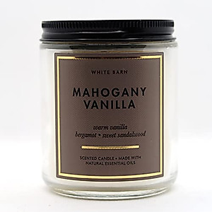 Bath & Body Works, White Barn 1-Wick Candle w/Essential Oils - 7 oz - New Core Scents! (Mahogany Vanilla)