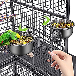 61'' Bird Cage, Large Bird Flight Cages Aviary with Rolling Stand & Bottom Tray, Wrought Iron Birdcage with PlayTop & Rope Bungee Bird Toy for Parakeet, Parrot, Lovebirds, Pigeons, Cockatiels, Macaw