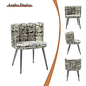 HULALA HOME Modern Dining Chairs Set of 2, Print Living Room Chair with Shell Back and Golden Metal Legs, Comfy Upholstered Cute Accent Chair for Living Room Bedroom Makeup Room Vanity, Ivory