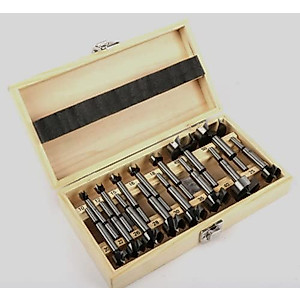15PCS Forstner Drill Bit Set with Wooden Storage Case, 10-50mm 2/5-2in Round Shank Woodworking Hole Saw Drilling Cutting Tool Kits 