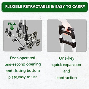 BRLJUNEO Stair Climbing Hand Trucks Dolly Cart, Foldable Shopping Cart with Wheels, Grocery Cart w/Telescoping Handle, 180 Lbs Load Capacity