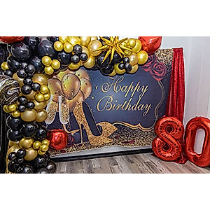 Mocsicka Black Gold Birthday Backdrop for Women 7x5ft High Heels Champagne Happy Birthday Banner Photo Studio Prop 20th 30th 40th 50th 60th Birthday Photo Backdrops