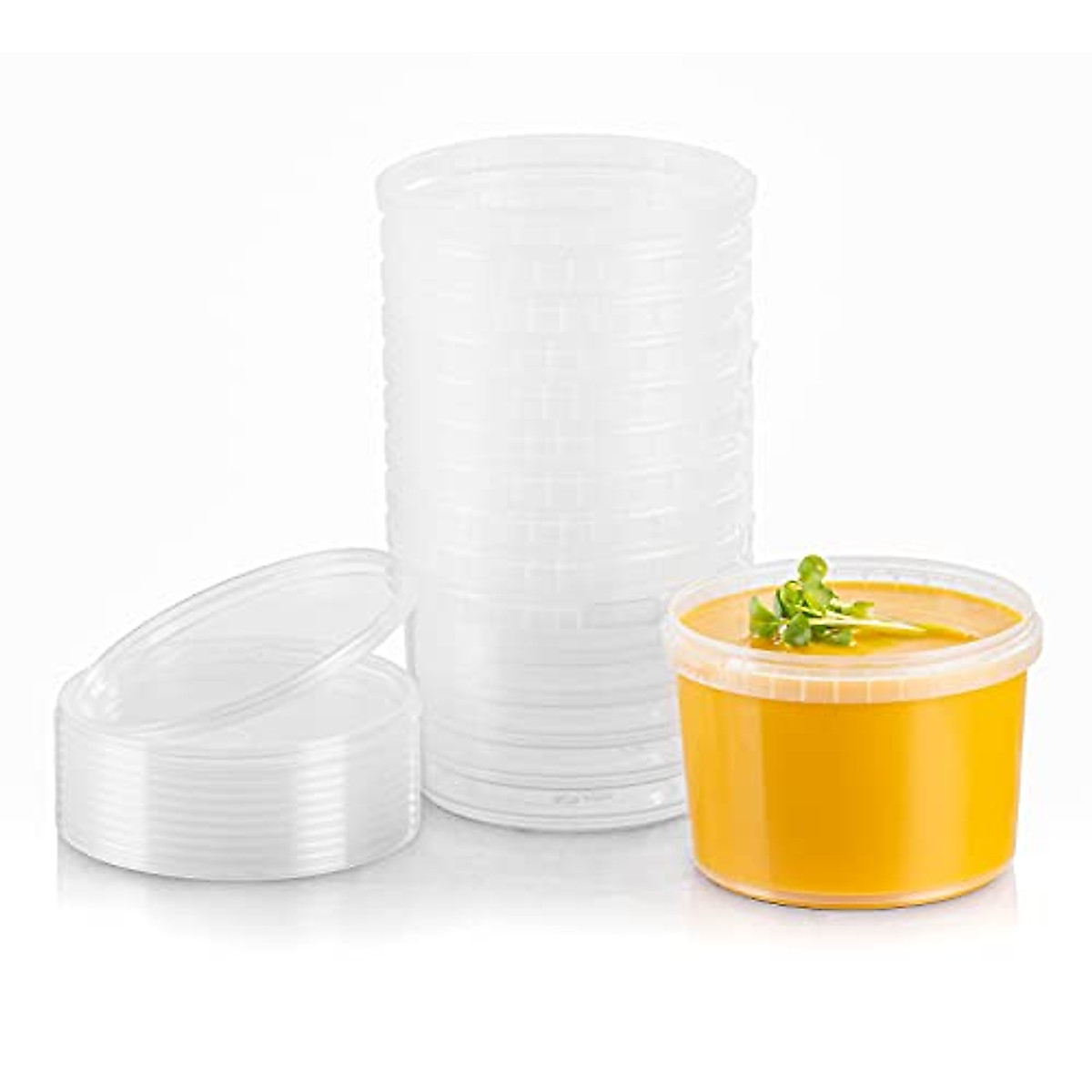 16-oz. Round Clear Deli Containers with Lids | Stackable, Tamper-Proof BPA-Free Food Storage Containers | Recyclable Space Saver Airtight Container for Kitchen Storage, Meal Prep, Take Out | 20 Pack
