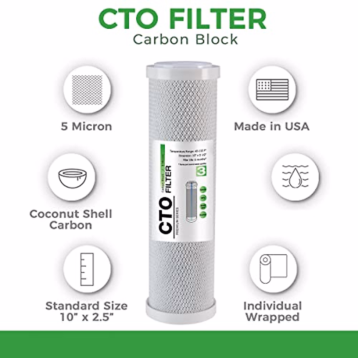 iSpring F3US Standard Reverse Osmosis RO Systems 6-Month Prefilter Replacement Supply Cartridge Pack Set, 3 Filters w/Sediment, CTO and GAC, 10" X 2.5", Fits PH100, RO100, Made in USA