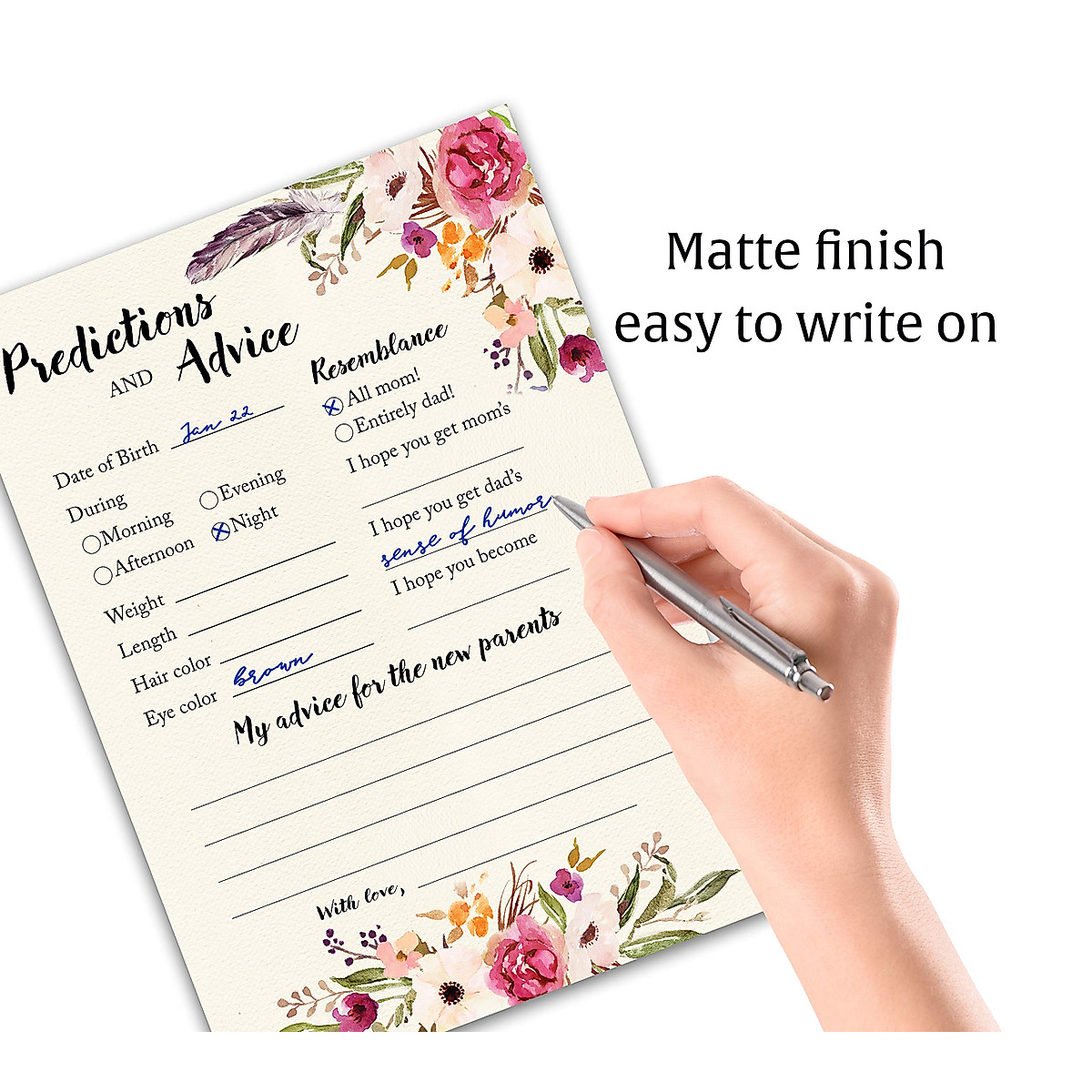 BOHO Prediction and Advice Cards - Pack of 25 - BOHEMIAN Pink GIRL Baby Shower Games, Floral Wishes for New Parents Mom & Dad to be Mommy & Daddy Message, Coed Shower Activity Keepsake Book G400-PDAV