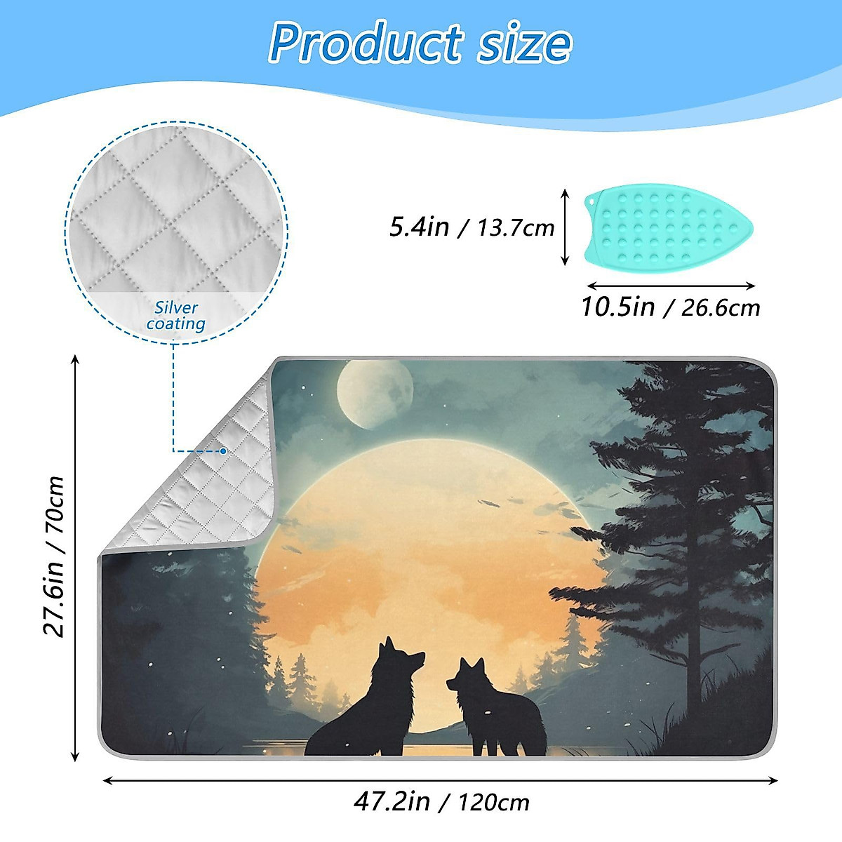 GOODOLD Wolves Under The Moon Ironing Mat Portable Travel Ironing Pad for Washer,Dryer,Table Top, Iron Board Alternative Cover, Large Heat Resistant Ironing Blanket
