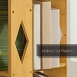 MoNiBloom Desktop Bookshelf 360 Degree Rotating 2 Tier Bookcase Bamboo Storage Organizer Shelves for Dormitory Living Room Children's Student, Natural