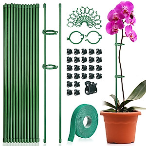 Tetutor 25 Pack Plant Stakes for Indoor Plants, 16 inch Plant Support Stakes, Fiberglass Garden Plant Sticks Support with Rings Clips &Tie for Indoor and Outdoor Plants Flowers Tomatoes Orchid Rose