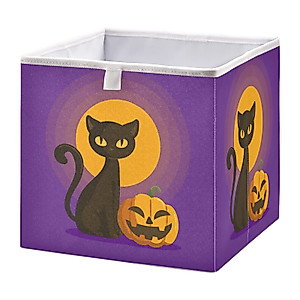 Emelivor Black Cat Halloween Cube Storage Bin Foldable Storage Cubes Waterproof Toy Basket for Cube Organizer Bins for Kids Girls Boys Toys Book Office Home Shelf Closet - 11.02x11.02x11.02 IN