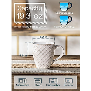 DOWAN Coffee Mugs Set of 6, 19 oz Large Mug, Ceramic Embossment Stoneware Tea Cups with Handle for Men Women, Handcrafted Mug Gift Set, Housewarming Wedding Gift