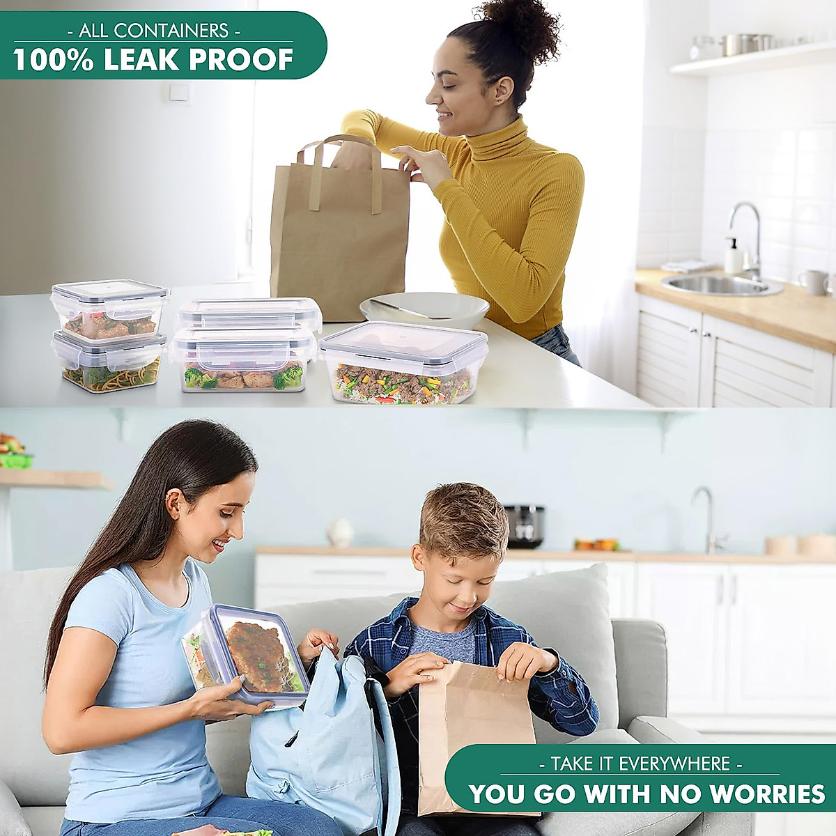 48PCS Food Storage Containers with Lids Airtight (24 Easy Snap Lids +24 Airtight Containers), Leakproof & BPA-Free Plastic Kitchen Organization Set for Lunch, Meal Prep with Free Labels & Marker