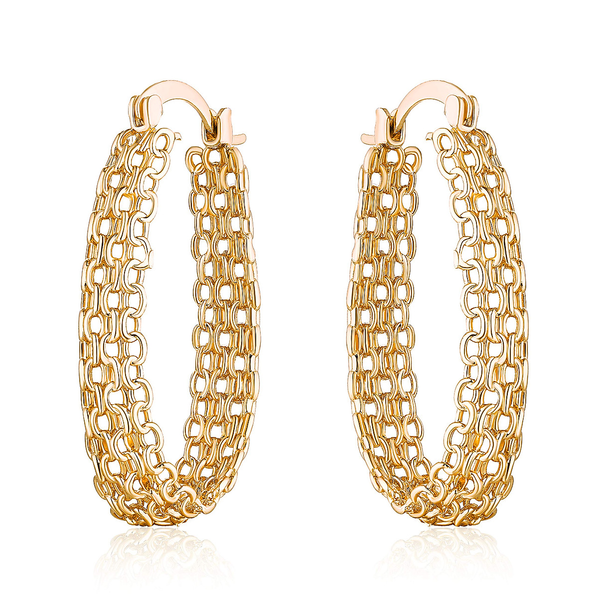 Gold Filigree Earrings for Women | Barzel 18K Gold Plated Link Mesh Braided Filigree Hoop Earrings (Gold)