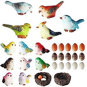 Jetec 30 Pieces Fairy Garden Accessories Bird Decorative Figurines Miniature Bird Figurines for Fairy Garden, Dollhouse Miniature, Cake Topper, Micro Landscape, Yard Bonsai Decal, Home Decoration