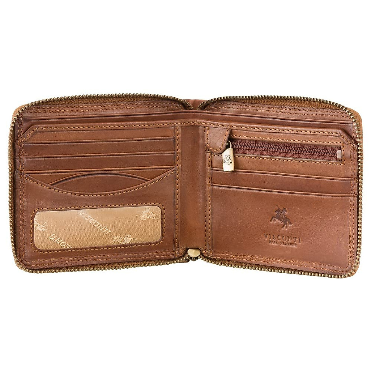 Visconti Hawking DRW31 Zip Around Mens Bifold Leather Wallet, Oak Tan, Medium