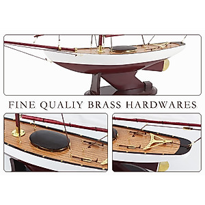 NAUTIMALL 26" Wooden Sailboat Decor Model Ship Model Bermuda Sloop Boat Model Handmade Nautical Modern Yacht sail Boat Schooner Model Coastal Home Decor Coastal Gift Scale