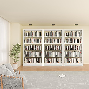 OSEILLC 5-Tier Bookshelf, White Bookshelf with Adjustable Storage Shelves, Metal Bookshelf, 69" Tall Bookcase for Living Room, Library, Office, Bedroom, Including Book Stopper