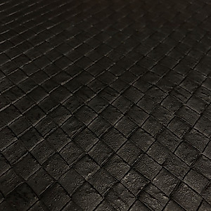 Woven Faux Leather Fabric, Embossed Soft Basketweave Vinyl, Textured Crafts DIY and Upholstery Pleather Sheets - Individual 1 Yard Cut 36"x54" (Black)