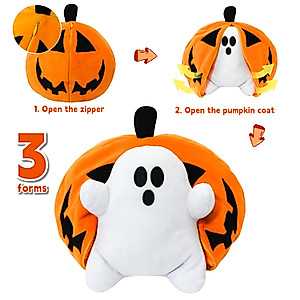 GYNAKJ Halloween Pumpkin Ghost Plush Toy with Zipper – Cute Jack-o’-Lantern Ghost Pillow Decoration – Soft and Cuddly for Boys and Girls Plush Toy