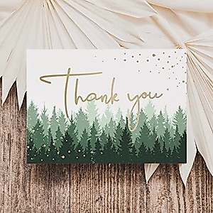 Thank You Cards with Envelopes | 48 Gold Foil Forest Nature Wedding Thank You Cards | Baby Shower Thank You Cards | Bridal Shower, Rustic Woodland Thank You Notes with Envelopes Set | 4x6 Inches