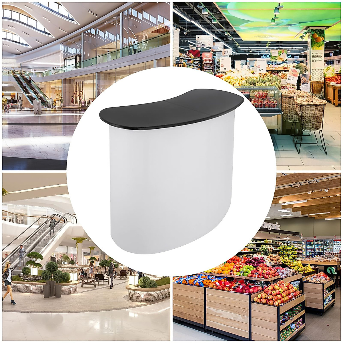 51" x 16" x 35" Portable Trade Show Counter Corrugated Plastic Sidewalls Pop Up Podium Counter Black Top Trade Show Table Display for Exhibition Promotion Retail