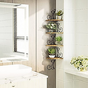 Alsonerbay Wall Mount Corner Shelves 4 Tier Floating Corner Storage Wood Shelves Decorative Rustic Radial Shelf in Cat Shape Carbonized Black