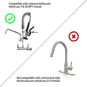 JZBRAIN Pre-Rinse Spray Valve Commercial Sink Sprayer 1.42 GPM High Pressure for Commercial Kitchen Faucet Replacement Head (Polished Chrome) - Black