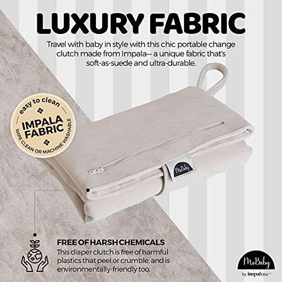 MoBaby Portable Changing Pad, Luxurious Soft-as-Suede Change Clutch, Oeko-TEX Certified, Machine Washable, Chic & Cushioned for Baby, Infant, & Newborn, Light Gray Color