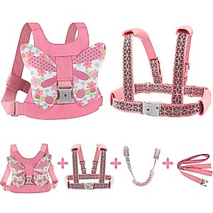 Toddlers Leash for Girls,Child Harness Leashes for Toddlers,Safety Baby Leashes Anti Lost Wrist Link 4 in 1 Walking Wristband Assistant Strap Reflective Back Belt Pink The Best Gift(Butterfly)