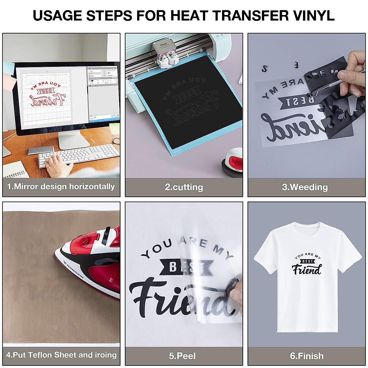 Heat Transfer Vinyl Black HTV Vinyl - 12" x 25FT Black HTV Vinyl Rolls, Black Iron on Vinyl for Cricut & Silhouette Cameo - Easy to Cut & Weed for Heat Vinyl Design