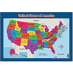 USA Map for Kids - United States Wall/Desk Map (18" x 26" Laminated)
