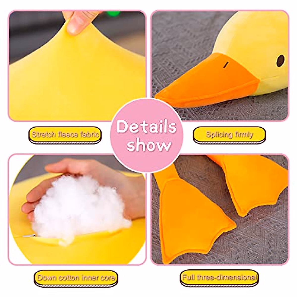 Goose Stuffed Animal Cute Duck Plush Toy Soft Goose Plushie Hugging Pillow Gift for Kids and Friends (White Round Eyes,25.6'')