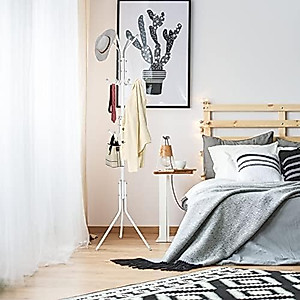 Yosoo Standing Entryway Coat Rack, Metal Coat Hat Rack Tree Stand Hanger Organizer for Jacket, Purse, Scarf Rack, Umbrella (White)