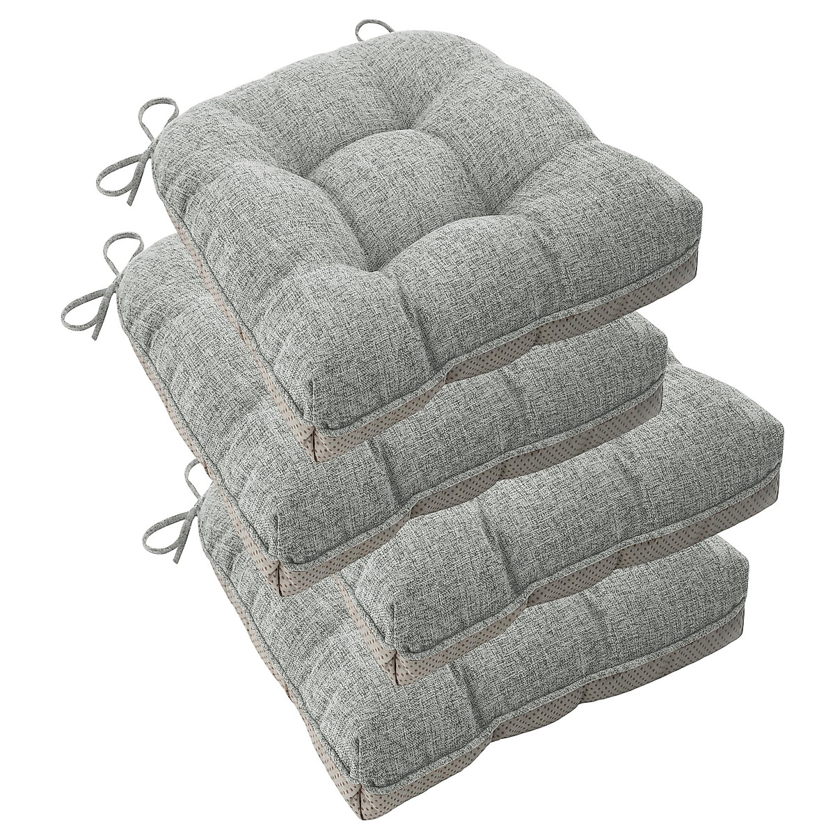 ELFJOY Chair Cushions for Dining Chairs Set of 4 Office Chair Cushion 18x18x3 Inches Kitchen Chair Pads Soft and Comfortable Seat Cushion with Ties and Non Slip Backing,Light Grey