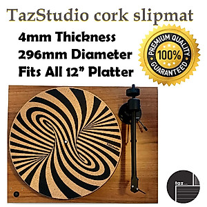 TazStudio Premium slipmat - Cork Turntable Mat for Better Sound Support on Vinyl LP Record Player - Cork mat Original Geometric Design Psychedelic Geometric spiral Art [4mm Thickness]-m7