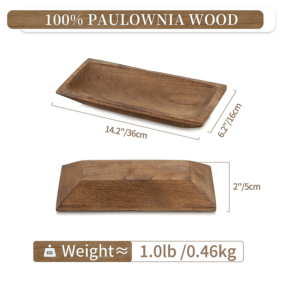 Hanobe Decorative Wooden Dough Bowl: Wood Table Centerpiece Decorations Rustic Natural Candle Holder Tray Trough for Dining Room Kitchen Decor, Brown