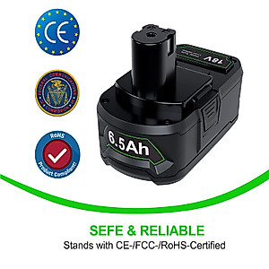 TURPOW Upgraded 6.5Ah Replacement for Ryobi 18V Lithium Battery, Compatible with Ryobi 18 Volt ONE+ Plus P107 P108 P102 P103 P104 P105 P109 P122 Cordless Power Tools for Ryobi 18V Battery 2Packs