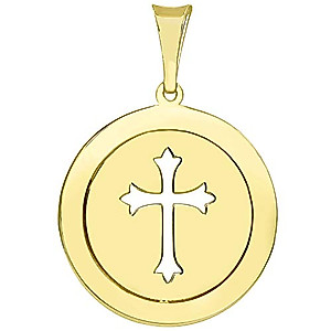 Jewelry America 14k Yellow Gold Reversible Open Christian Cross Medallion Pendant