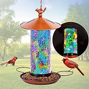 XDW-GIFTS 2023 Newest Solar Wild Bird Feeder Hanging for Garden Yard Outside, Waterproof Lantern Design, Solar Bird Feeder as Gift Ideas for Bird Lovers