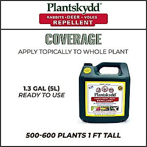 Plantskydd Animal Repellent - Repels Deer, Rabbits, Elk, Moose, Hares, Voles, Squirrels, Chipmunks and Other Herbivores; Ready to Use Liquid - 1.3 Gallon Jug (PS-5L)