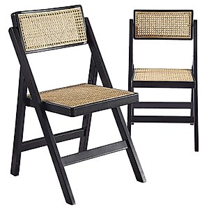 ISL Furnishings Ibiza Rattan Folding Chair, Deep Black Set of 2 – Modern Foldable Rattan Chairs for Outdoor Dining, Patio, Accent Chair for Living Room and Office, Space-Saver Design